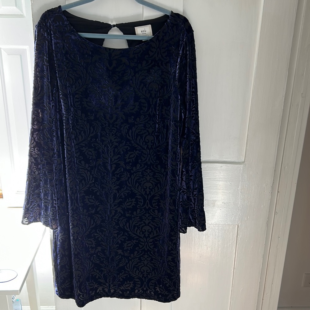 Eci Dark Blue And Black Paisley Velvet Dress Size Xl - Gem